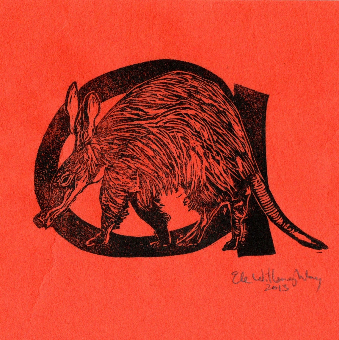 Aardvark A Monogram Linocut Alphabet Typographical Lino | Etsy