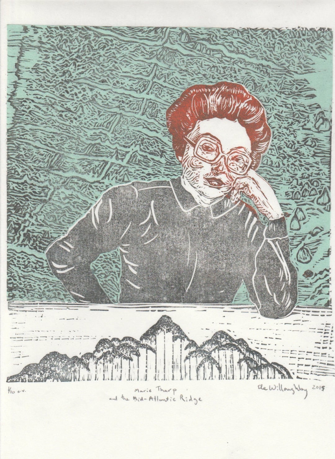 Marie Tharp Linocut Portrait: Mid-atlantic Ridge Lino Block Print - Etsy