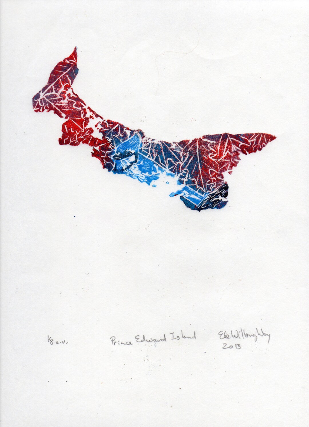 PEI Linocut Print: Blue Jay & Red Oak Map Art - Etsy