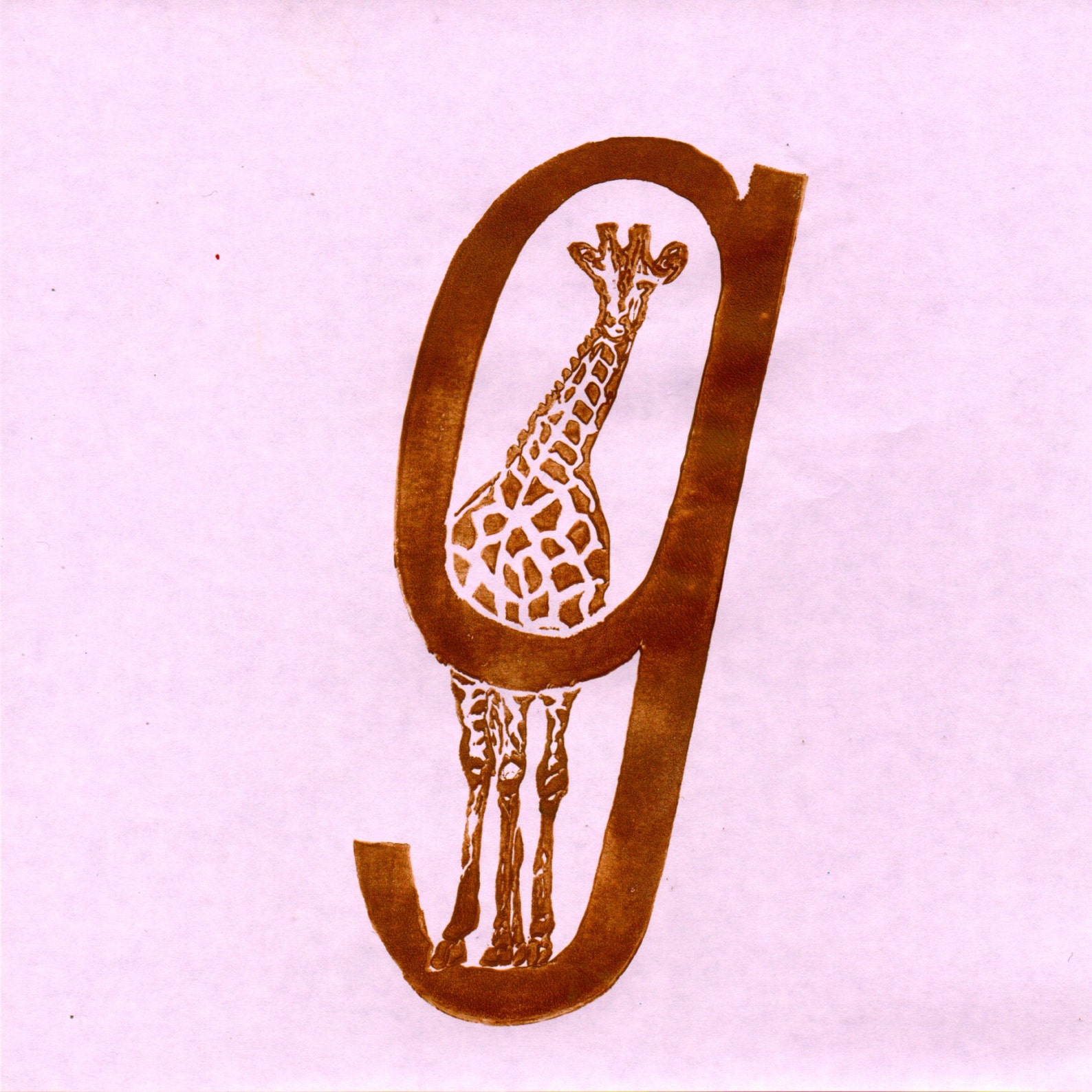 Giraffe G Monogram Print, Alphabet Typographic Lino Block Print - Etsy