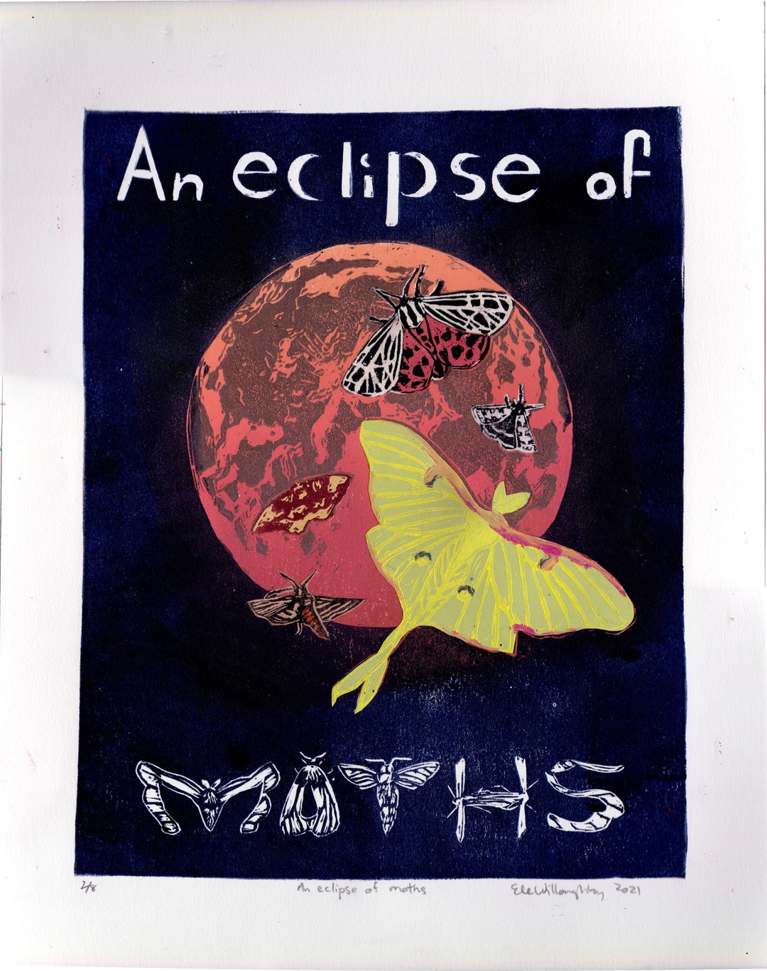 Lunar Eclipse Moth Lino Block Print: Ontario Moths & Moon - Etsy