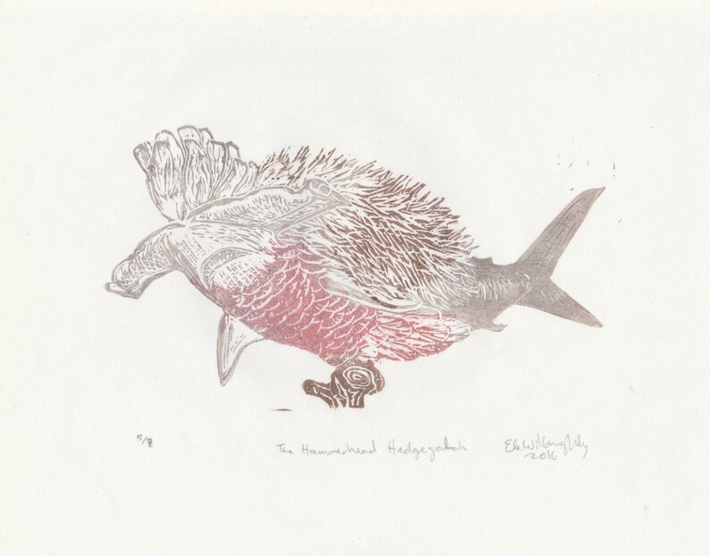 The Hammerheadhedgegalah Composite Creature Linocut Part - Etsy