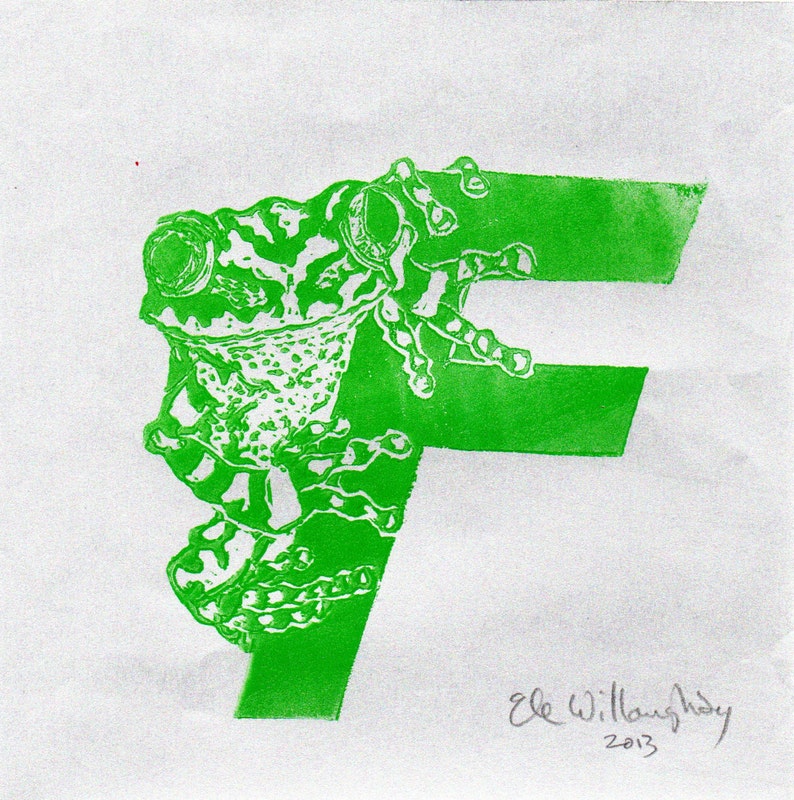 Frog F Monogram Print Alphabet Animals Typographical Lino | Etsy