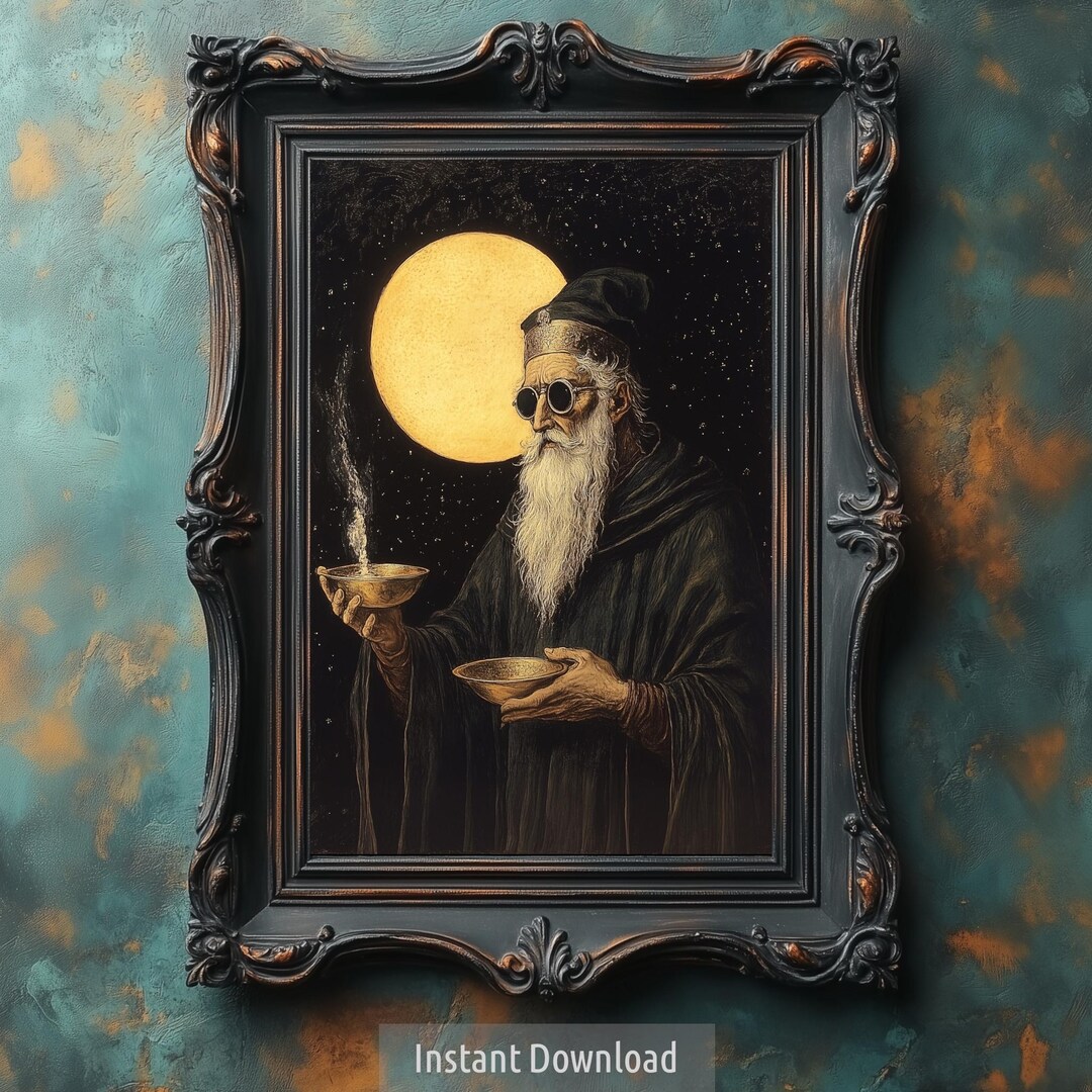Ancient Alchemist Moon Digital Print | Mystical Wizard Art | Occult ...