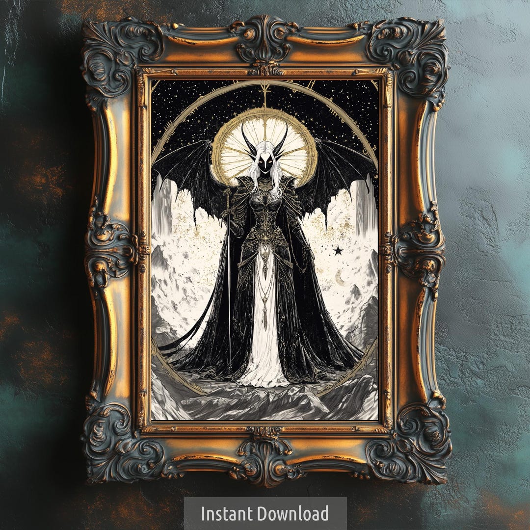 Dark Angel Digital Art | Gothic Fantasy Wall Decor | Fallen Deity | Occult Lilith Print | Black ...