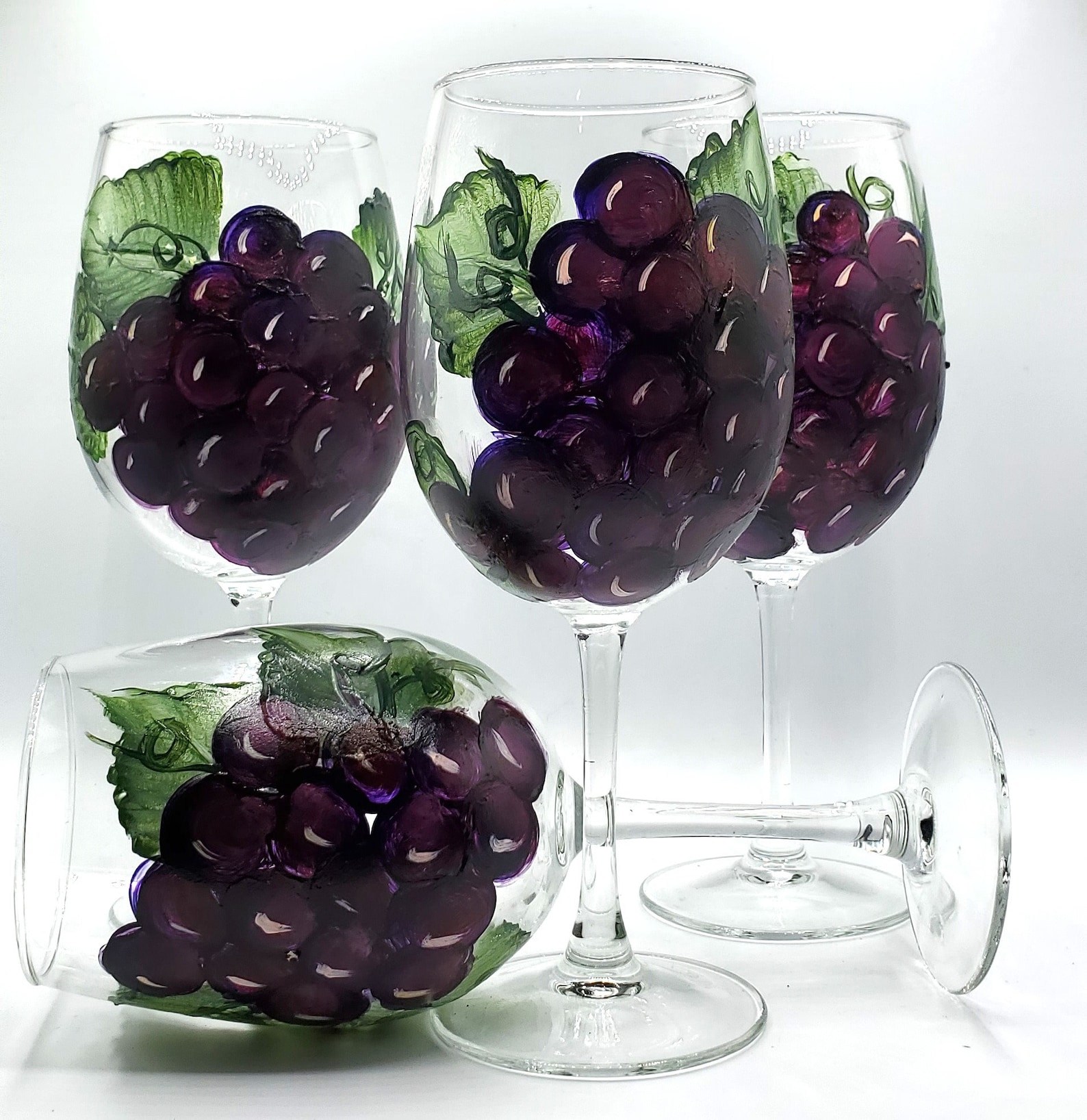 Hand Painted Grape Wine Glasses Set of 4 - Etsy