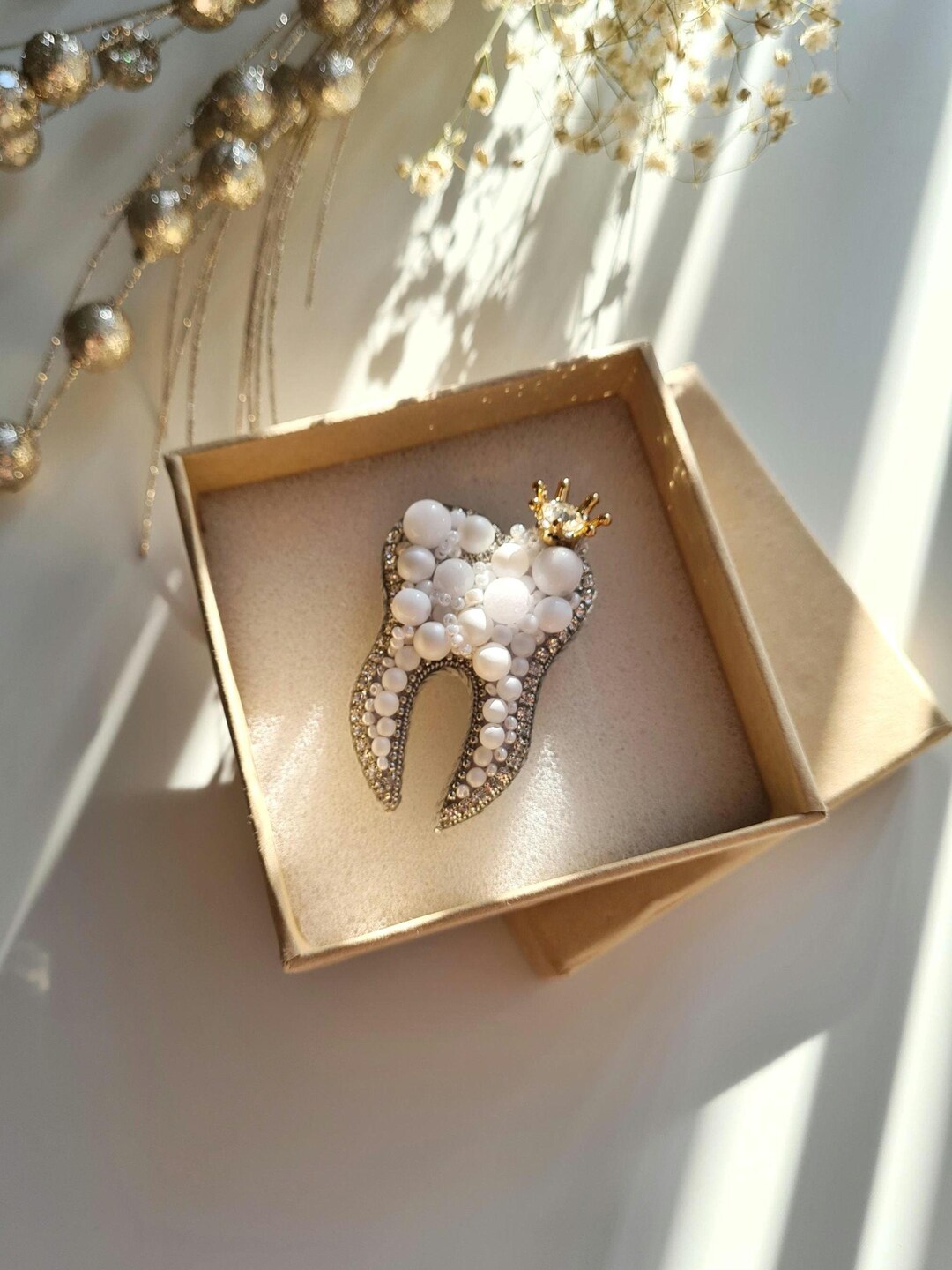 Brooch Tooth Made of Beads and Rhinestones. Handmade. Brooch for a ...