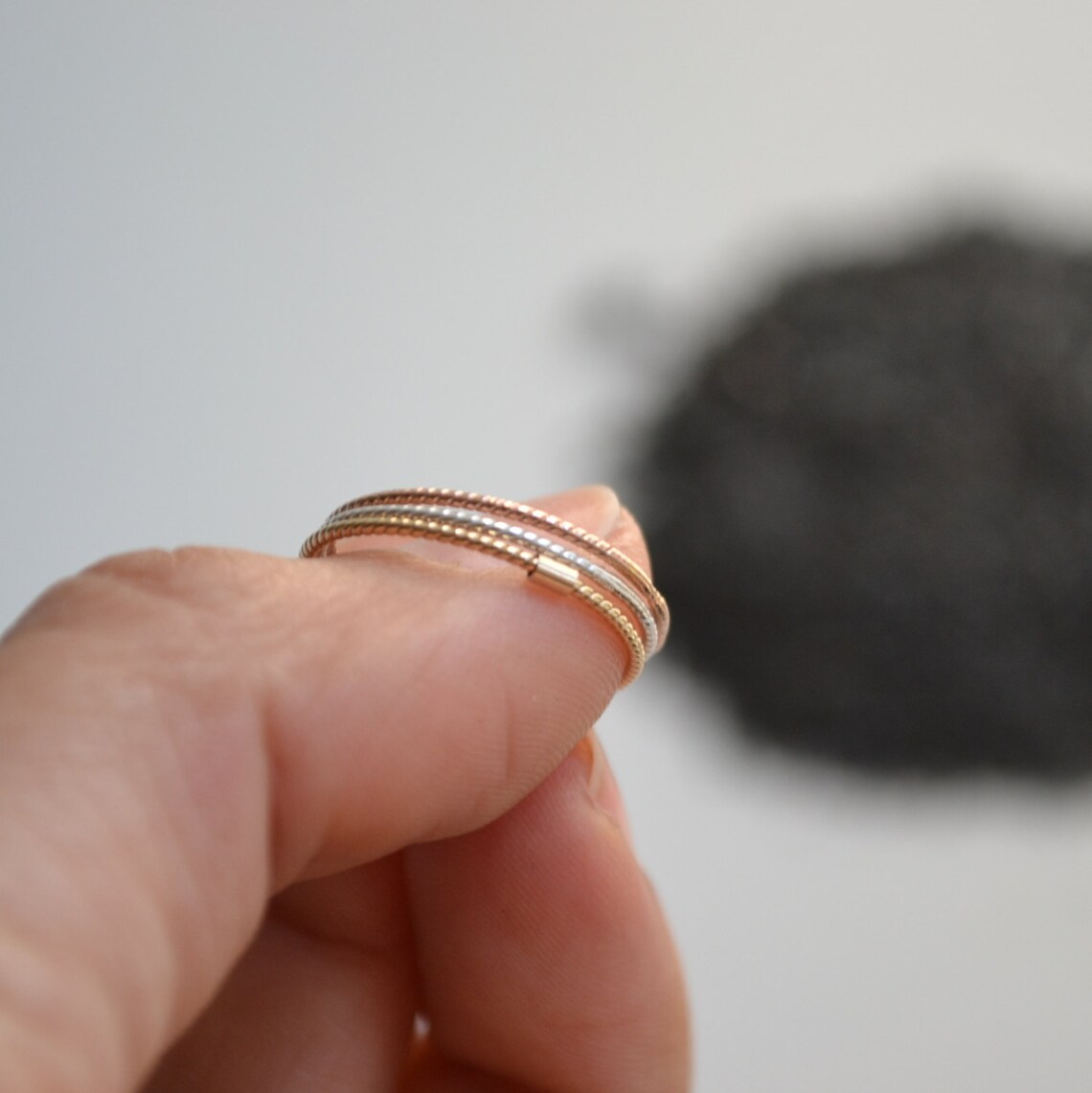 14k Solid Gold and Silver Stacking Rings Three Stacking Ring - Etsy