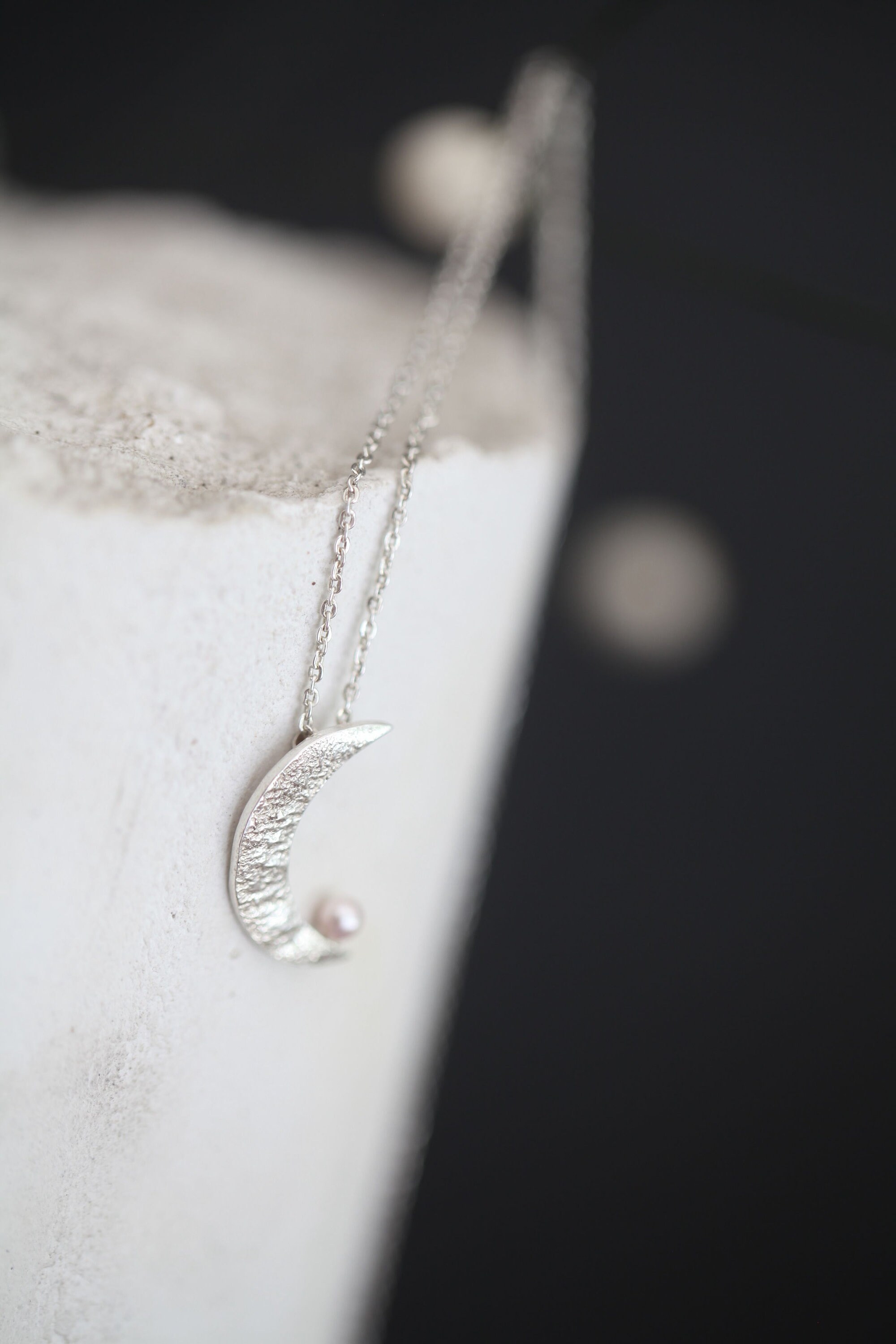 Moon and pearl pendant in sterling silver. Reticulated silver | Etsy