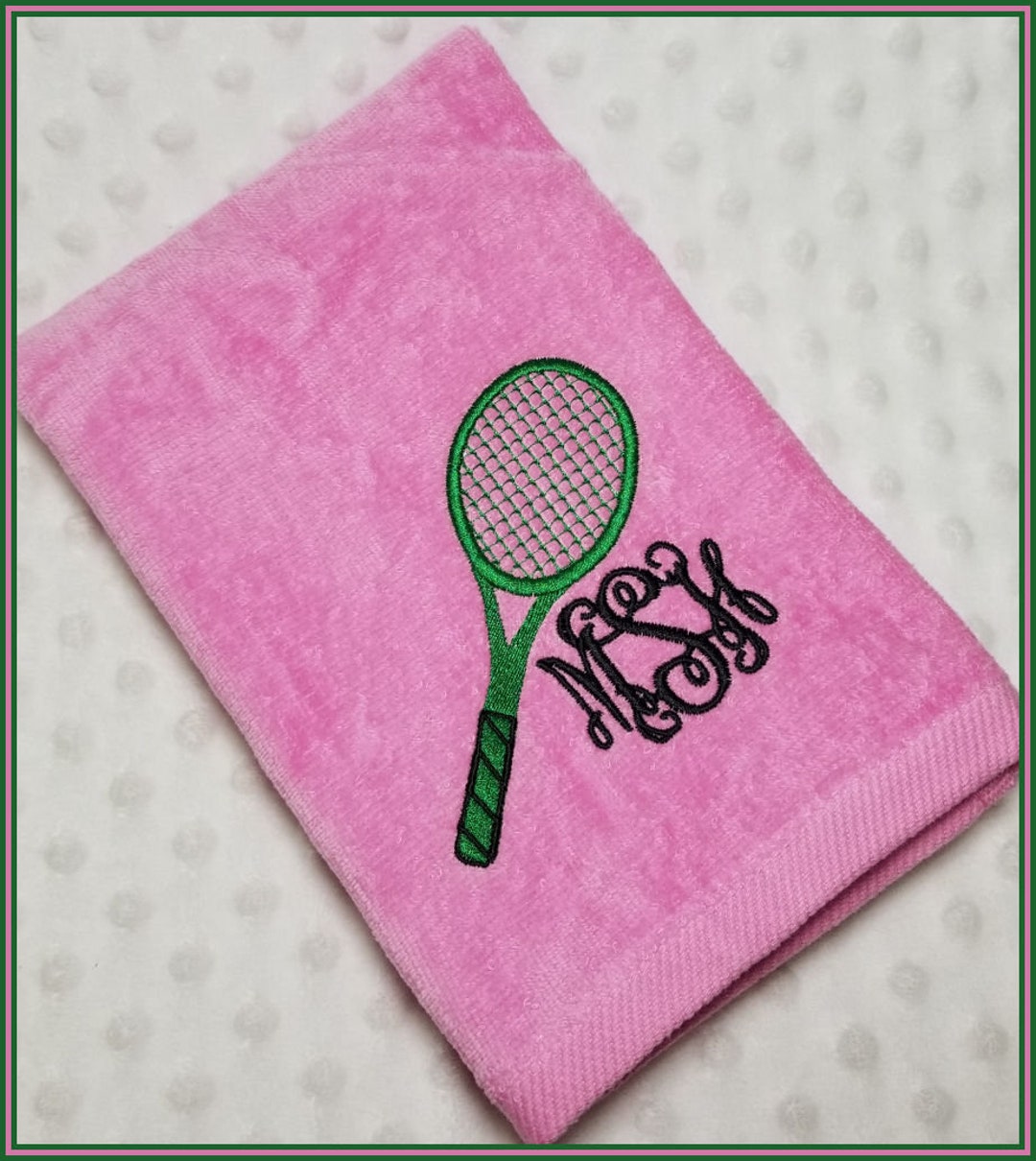 Tennis Towel Monogrammed Pink Embroidered Sweat Towel With Racket ...