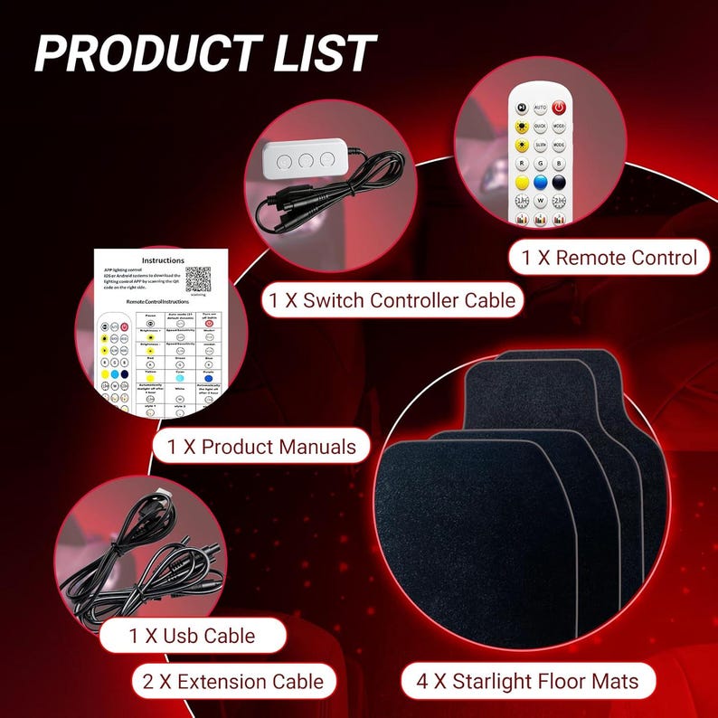 Starlight LED Car Floor Mats: Universal Fit RGB Ambient Lighting Kit - Etsy
