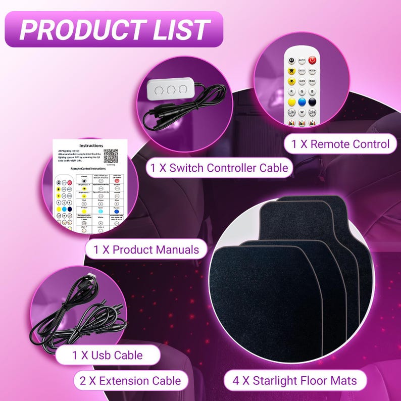 LED Galaxy Car Floor Mats, App Control, Universal Fit，father's Day ...