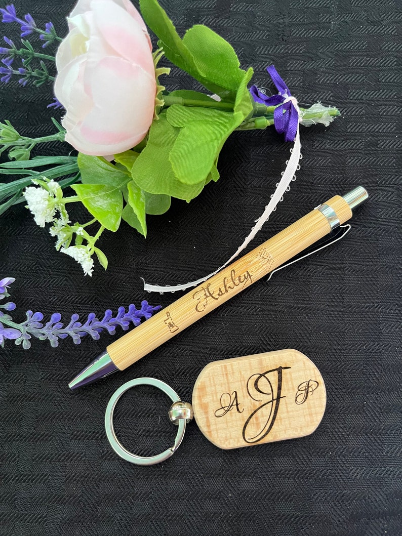 Personalized Bamboo Ink Pen and Monogrammed Key Ring Set. Great Gift ...
