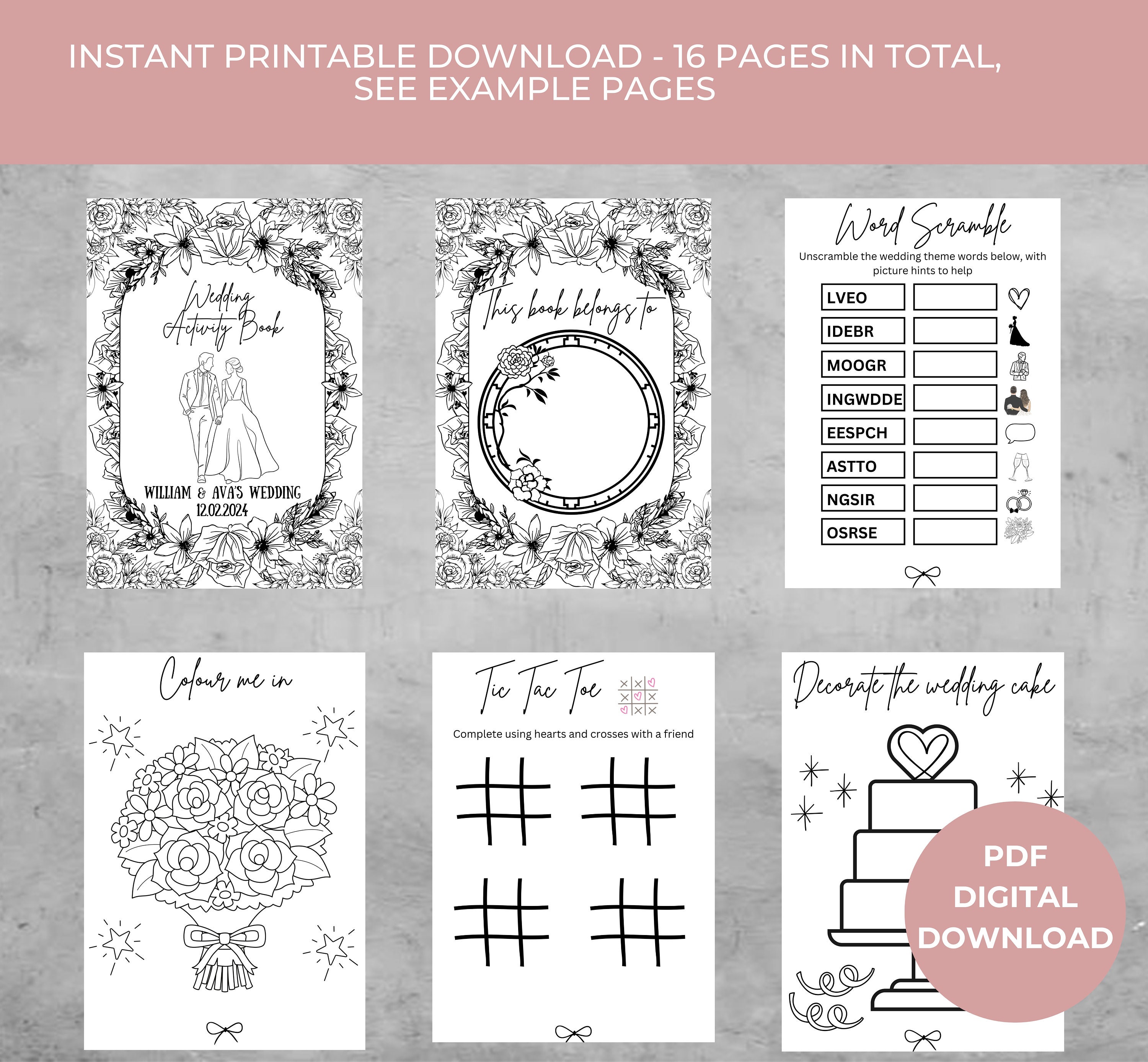 Wedding Activity Pack Children Wedding Activity Book for Wedding Tables ...