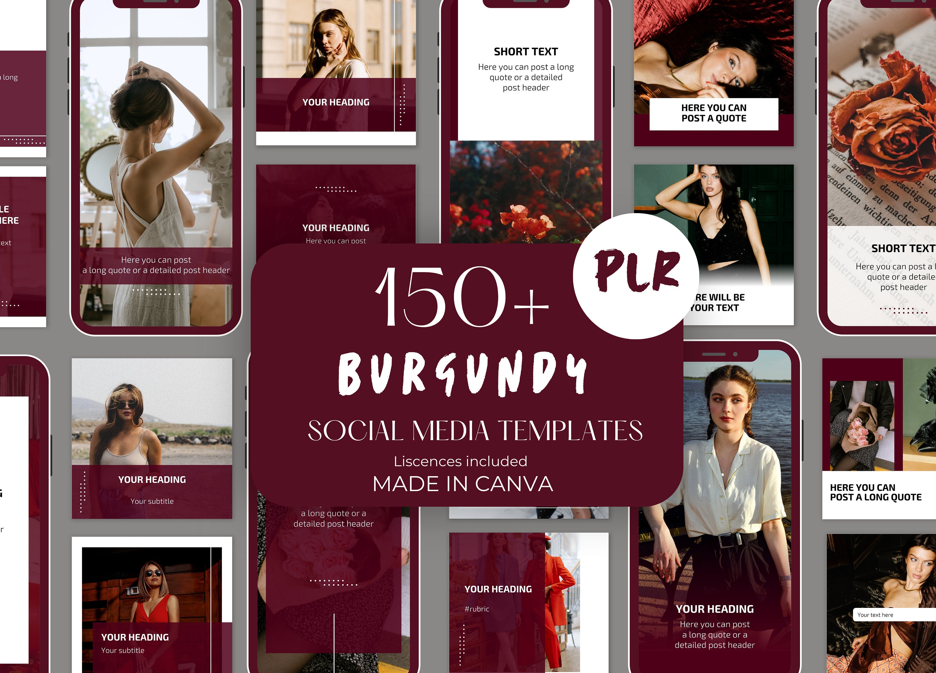 150 Burgundy Canva Instagram Template, Social Media Templates ...