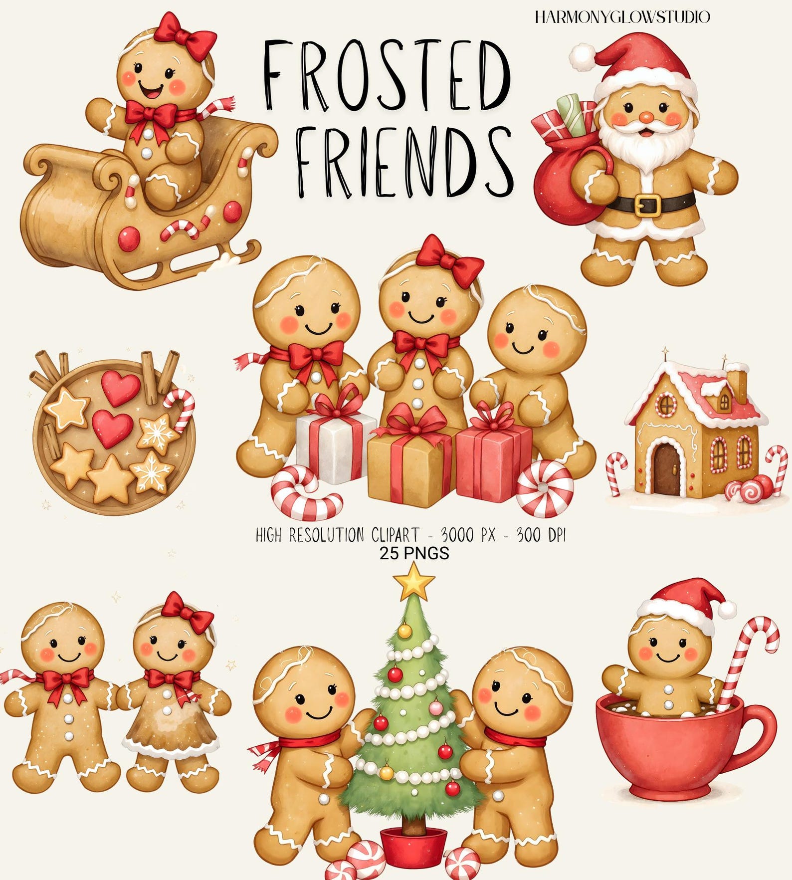 Whimsical Gingerbread Christmas Clipart, Festive Graphics, Watercolor ...