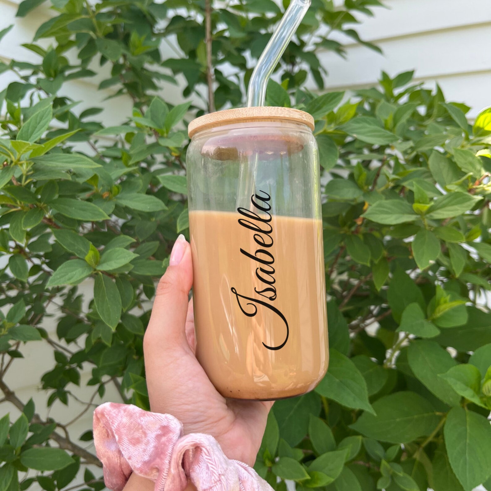 Personalized Cute Iced Coffee Cup, Custom Name Glass Tumbler ...