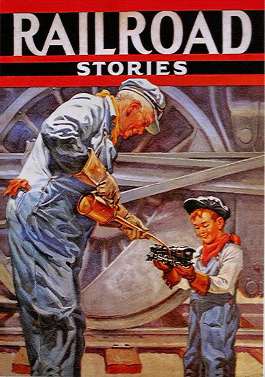 12x18 THE LITTLE ENGINEER Ilustración de 1940 para Railroad Magazine ...