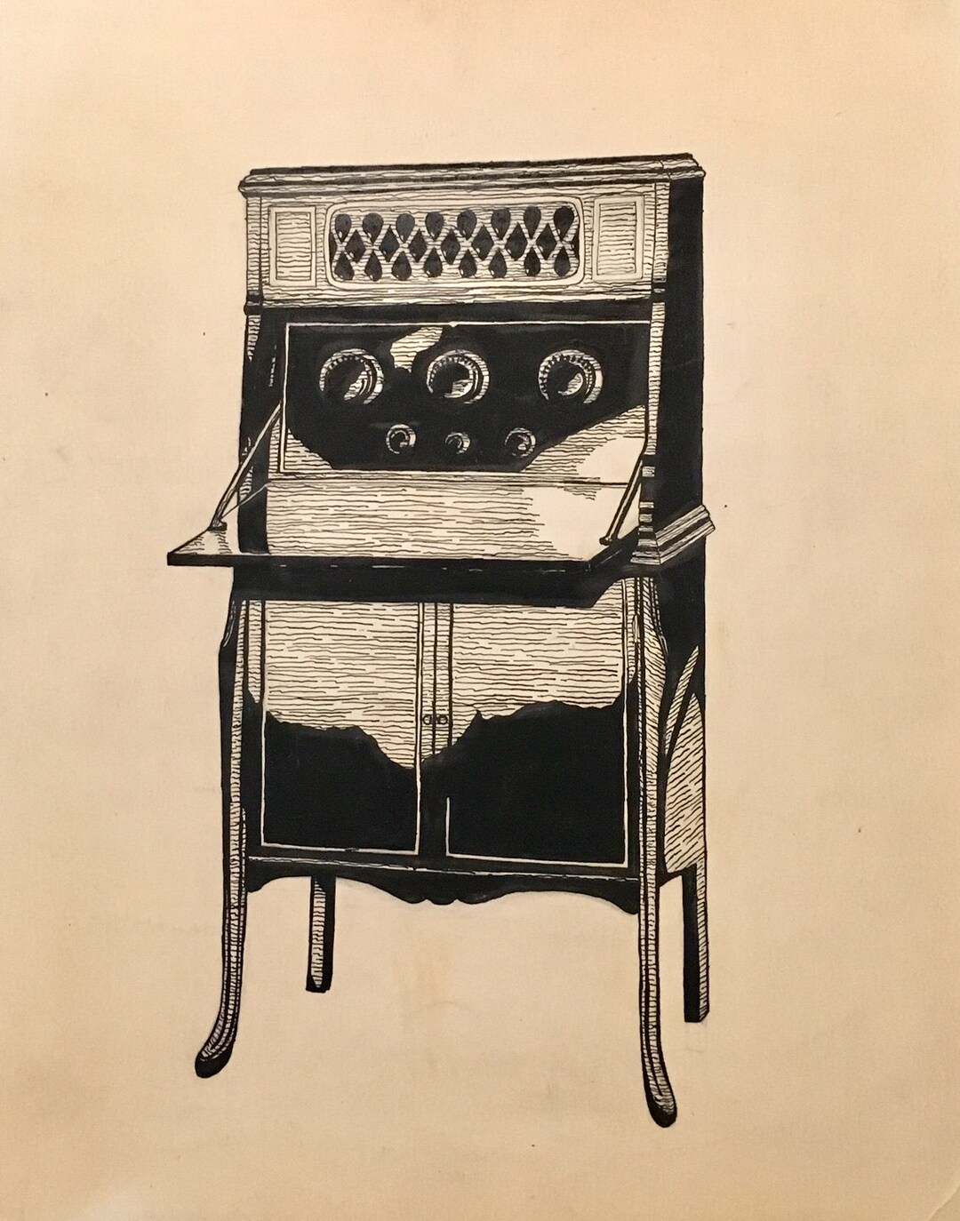 Edith Leach RADIO DAYS Original Vintage Art 1920'S FLAPPER Art Deco ...