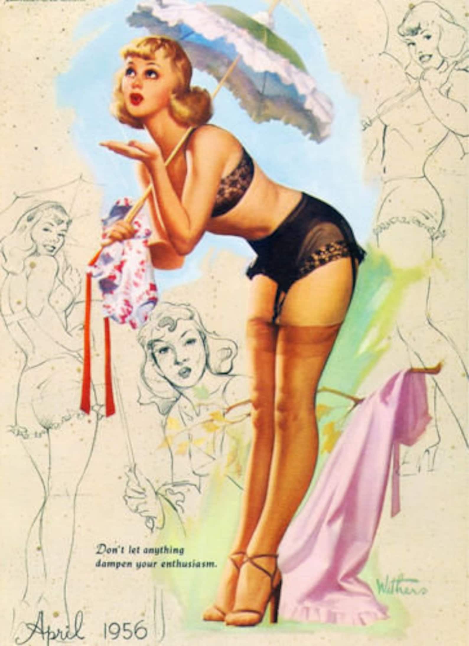 Get Smart AGENT 99 PINUP Ted WITHERS Original Vintage Drawing Midcentury Larger Legs Nude With ...