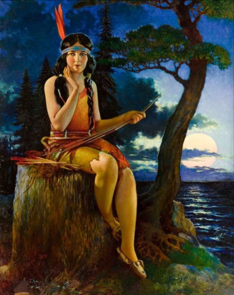 20X26 Canvas STILL WATERS American Indian Maiden Maid Art Deco - Etsy