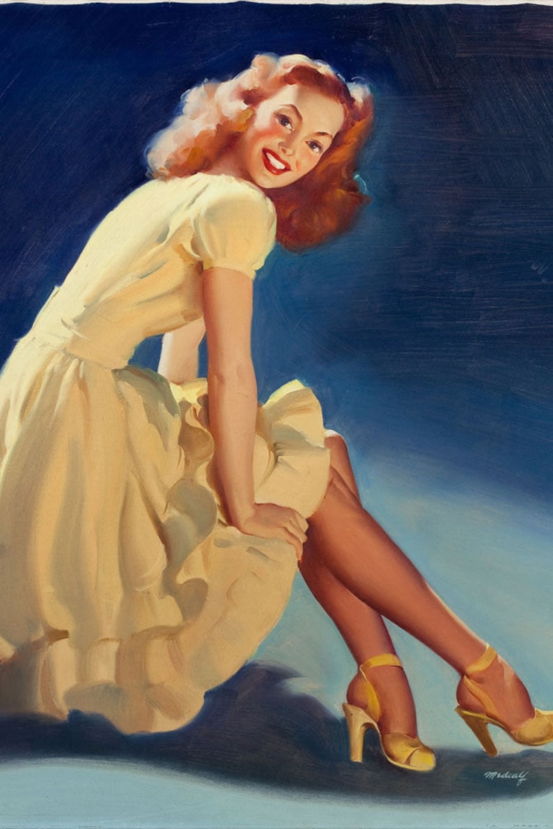 8 x 11 ROMANTISCHE Kleid von MEDCALF Pinup Girl Art Deco 1940 Pin-Up ...