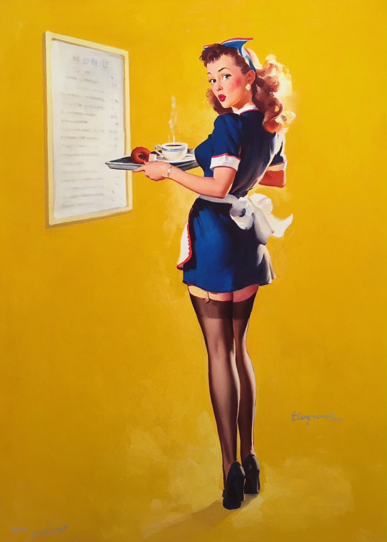 Large Canvas Sale Elvgren On The Menue A Pin Up Diner 40s Etsy