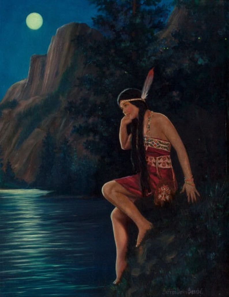 20X26 Canvas STILL WATERS American Indian Maiden Maid Art Deco - Etsy