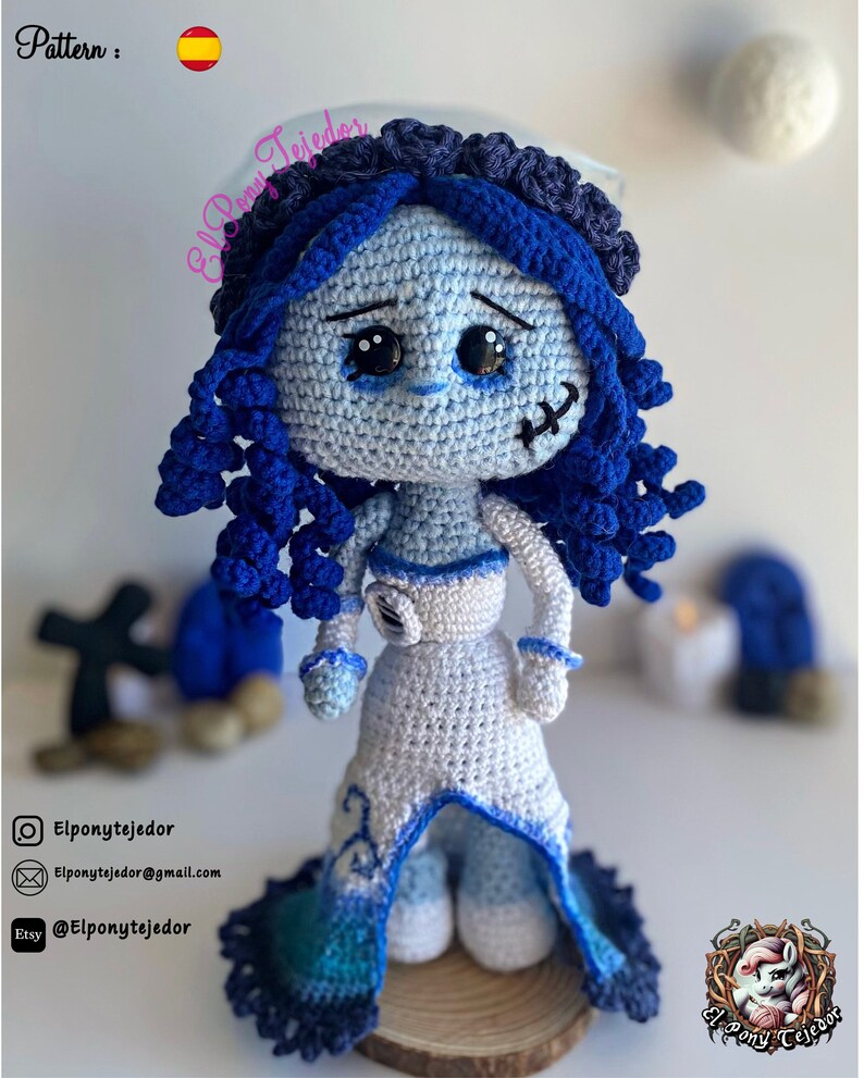 Crochet Amigurumi Pattern Emily the Corpse Bride in Spanish - Etsy