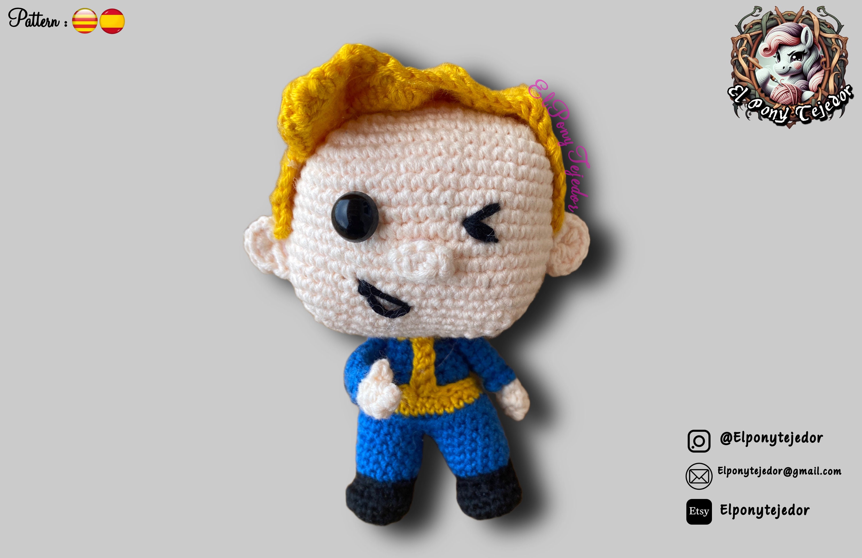 Crochet Amigurumi Vault Boy Pattern fallout in Catalan and Spanish ...