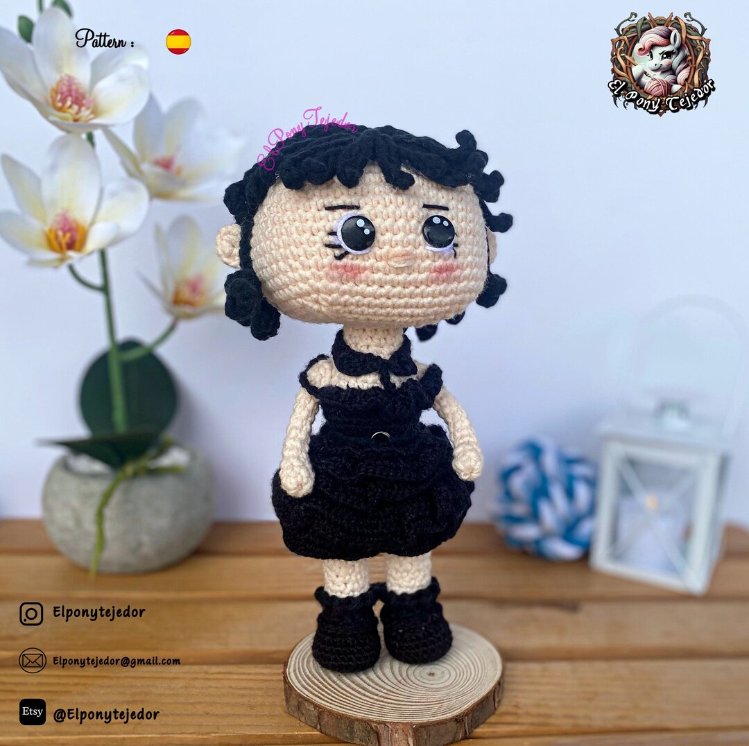 Crochet Amigurumi Pattern Wednesday Addams / Merlina Addams in Spanish ...