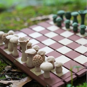 Forest Chess Set - Log and Mushroom Chess Board. Portable Chess Roll up ...