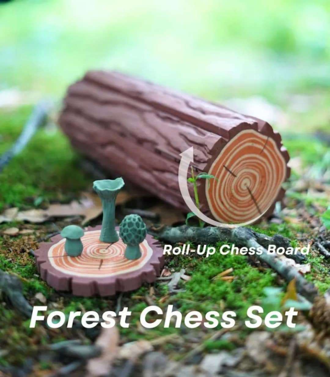 Forest Chess Set - Log and Mushroom Chess Board. Portable Chess Roll up ...