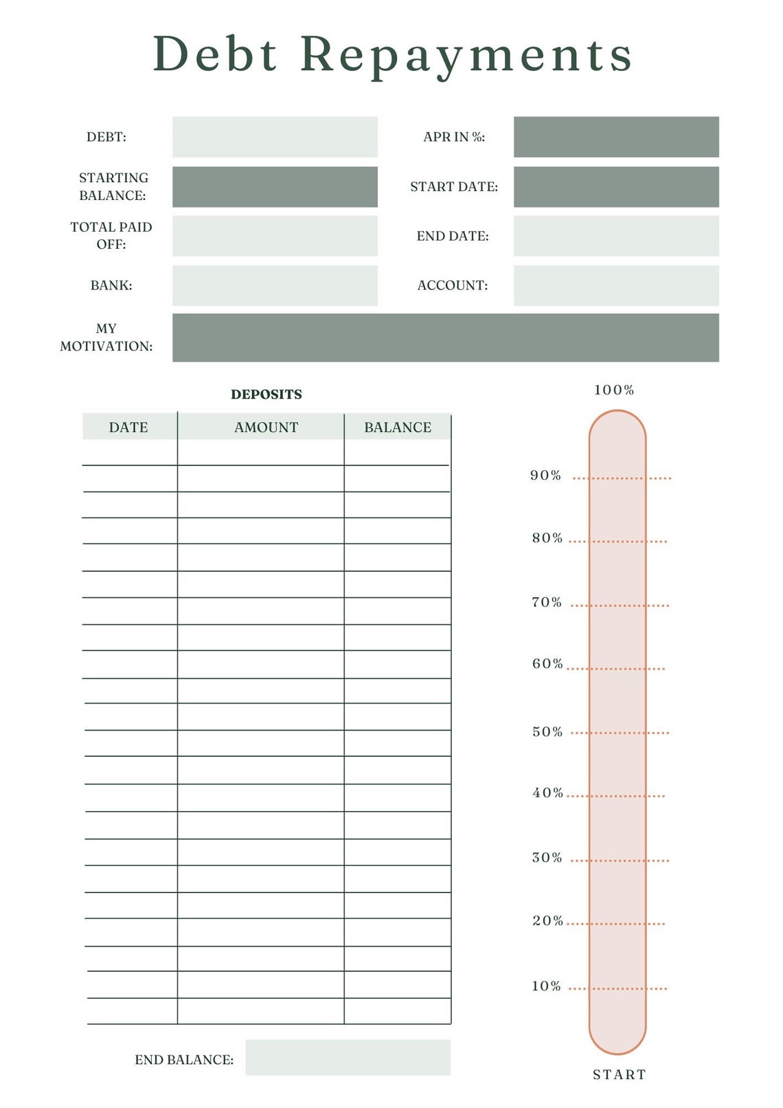 Debt Tracker Printable, Visual Debt Tracker Printable, Student Loan ...