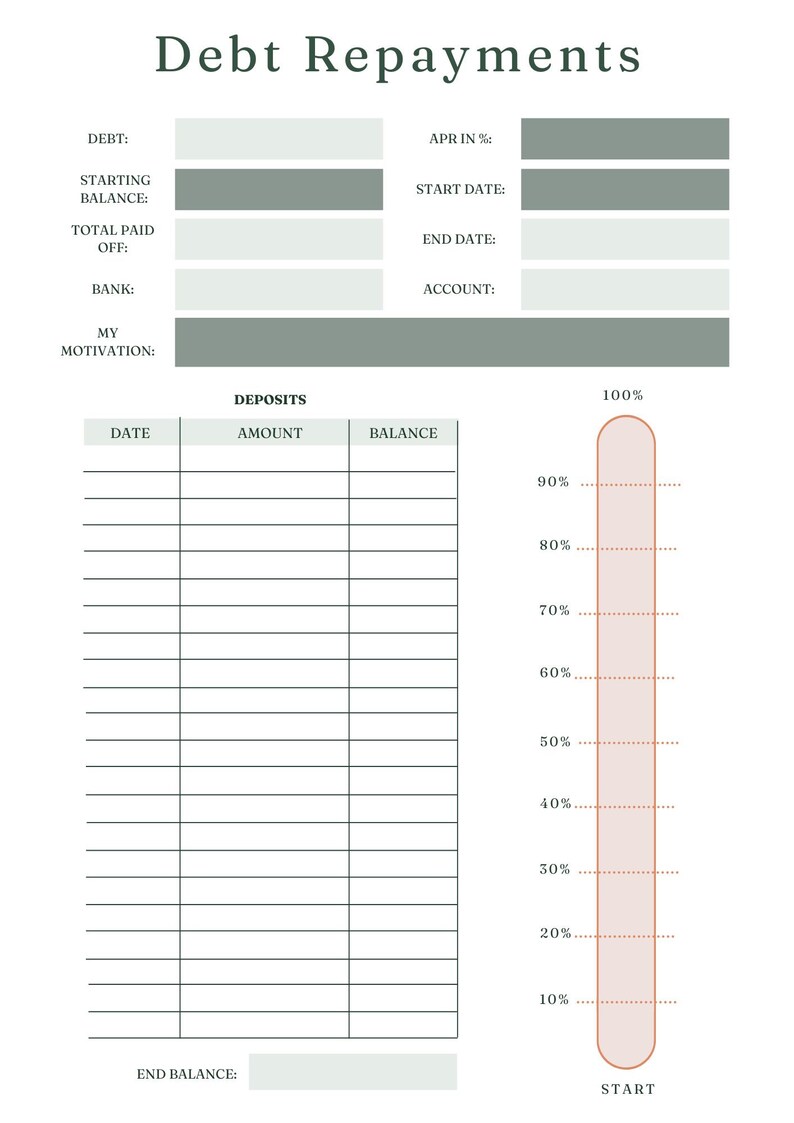 Debt Tracker Printable, Visual Debt Tracker Printable, Student Loan ...
