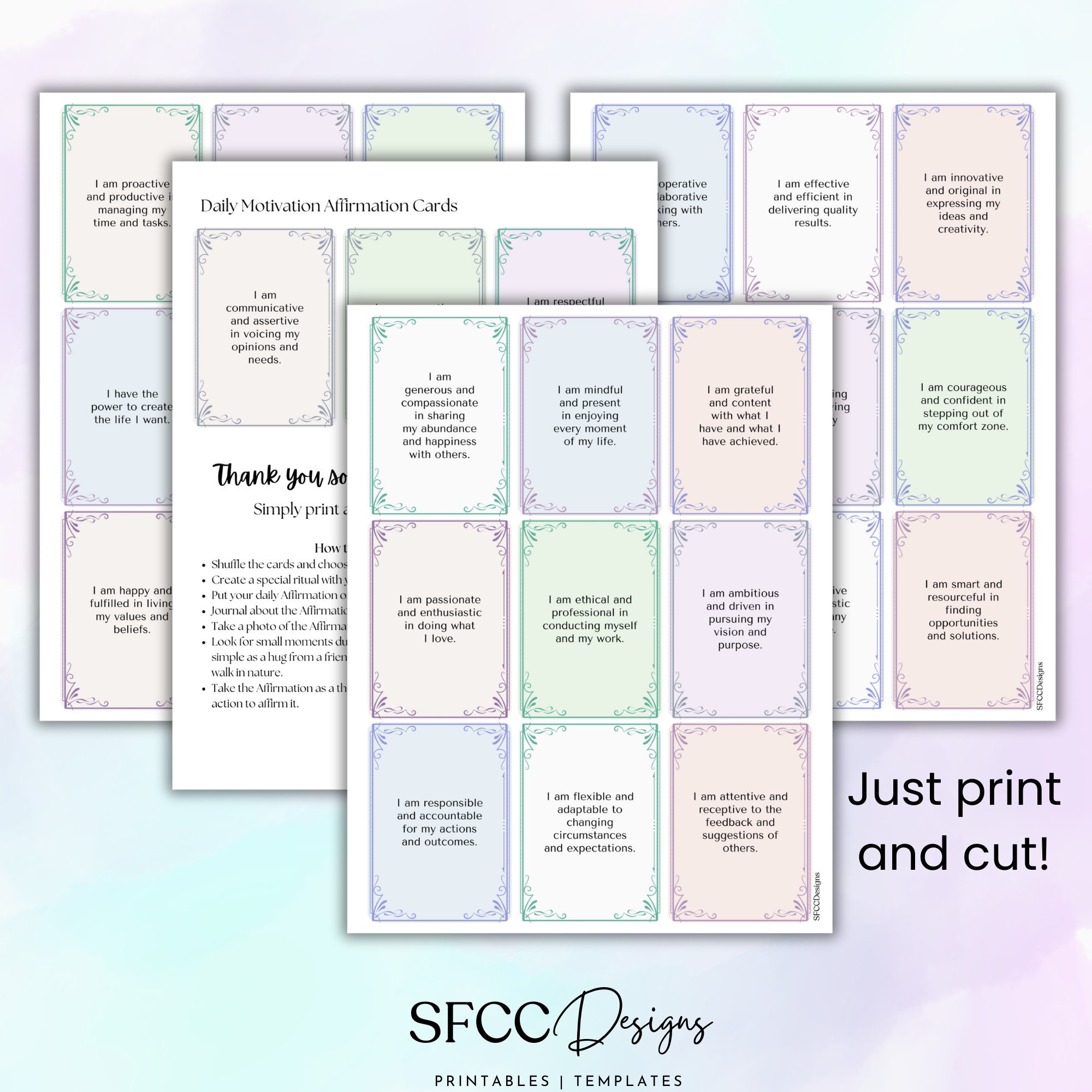 PRINTABLE Daily Motivational Affirmation Card Deck | Set of 21 Cards ...