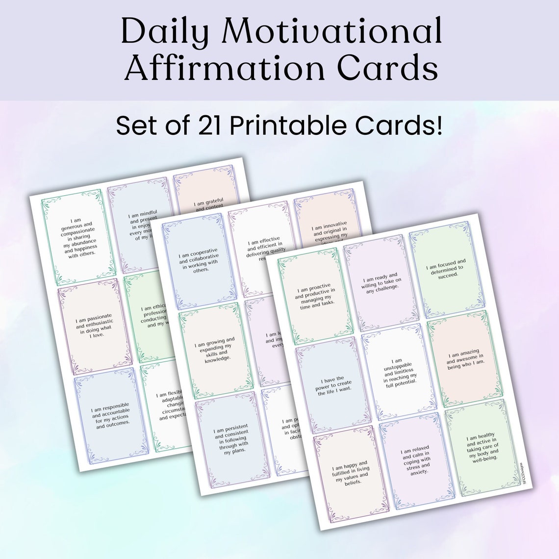 PRINTABLE Daily Motivational Affirmation Card Deck | Set of 21 Cards ...