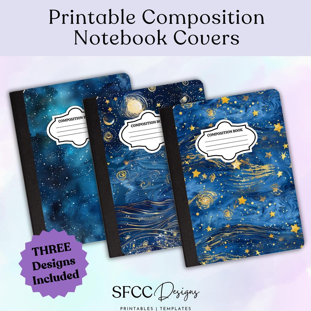 Starry Night Composition Notebook Cover Set (PDF Download, 8.5x11 ...