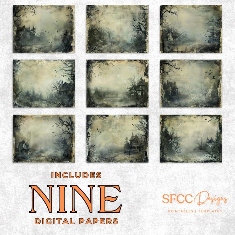 PRINTABLE Halloween Spooky Cottage Junk Journal Pages, Haunted House ...