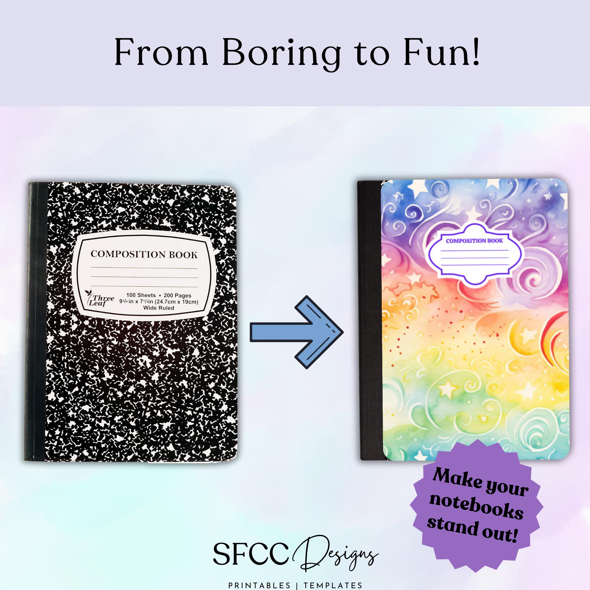 PRINTABLE Rainbow Swirly Stars Set of 3 Composition Notebook Covers ...