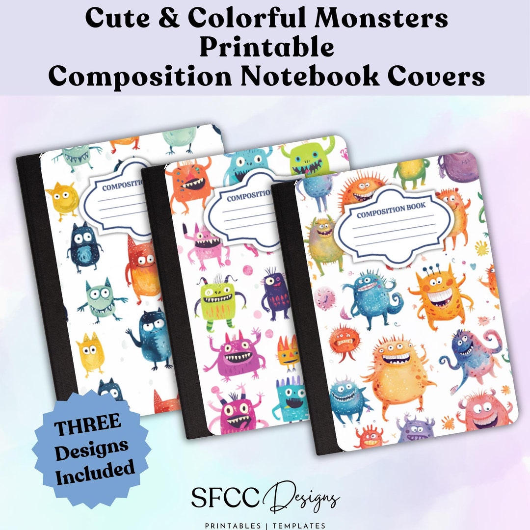 PRINTABLE Cute and Colorful Monsters Set of 3 Composition Notebook ...