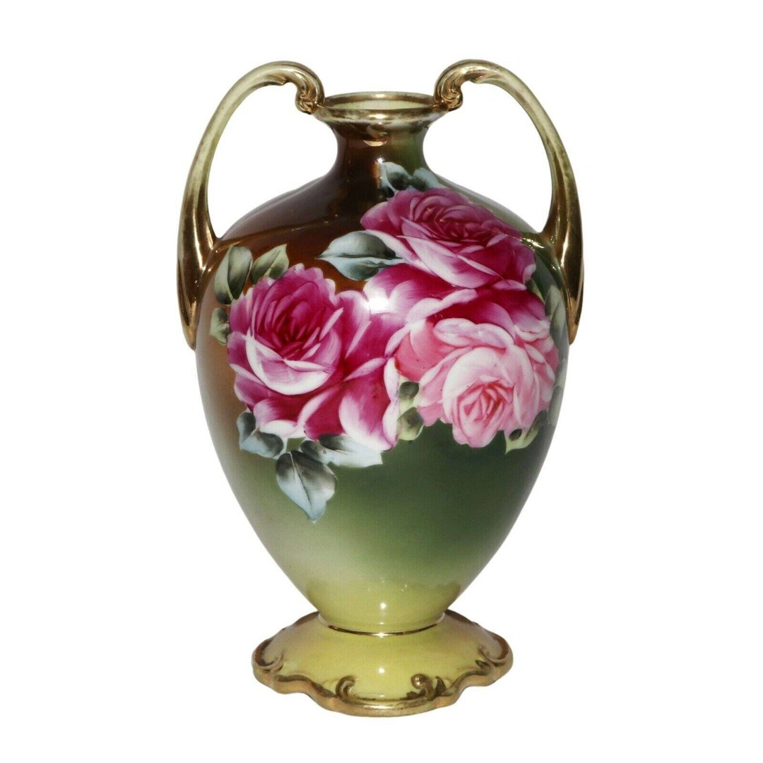 Morimura Gumi Nippon Footed Urn Vase 9 H Roses, Gold Antique Japanese ...