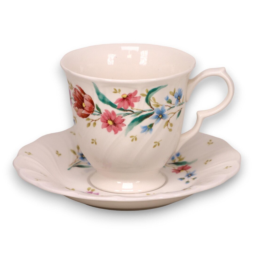 Nikko Mountain Rose Tea Cup Saucer Set Blossomtime Red Tulips Vintage ...