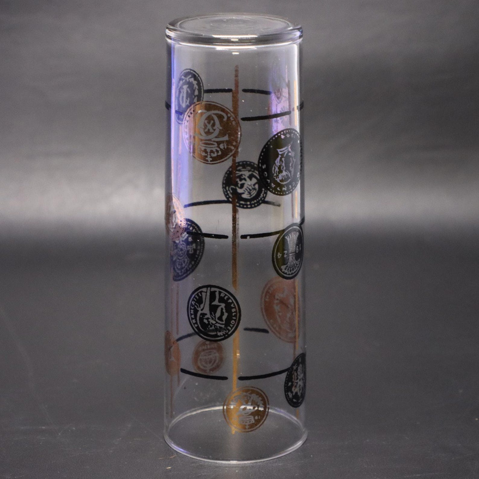 Libbey Glass Old Coins 7" Tom Collins Highball Tumbler MCM Vintage 1960 ...