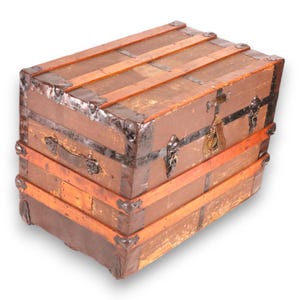 Flat Top Antique Steamer Trunk 28" Brown Canvas Pirate Chest Coffee ...