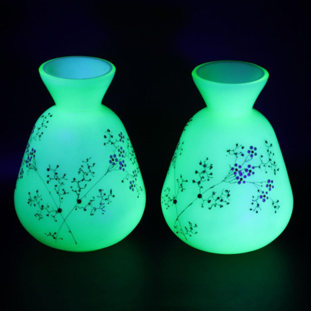 Thomas Webb Victorian Custard Uranium Glass Vase Set 4 3/4" H Antique ...