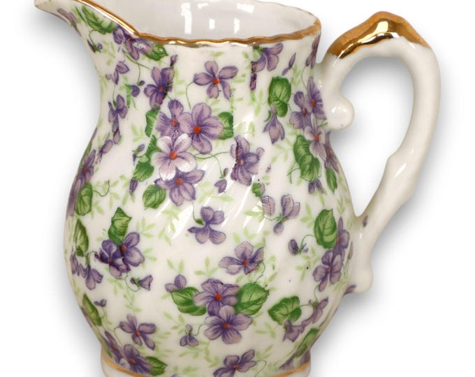Lefton Violet Chintz Creamer Pitcher Floral Gold Trimmed Japan Vintage ...