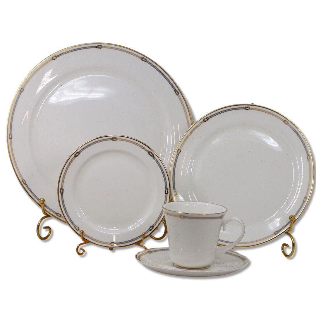 Pickard 5pc Alexis Bone China Dinnerware Place Setting Gold Silver New ...