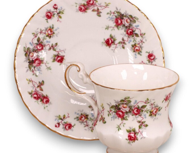 Royal Crest R2C5 Pink Roses Floral Footed Tea Cup Saucer Set England ...