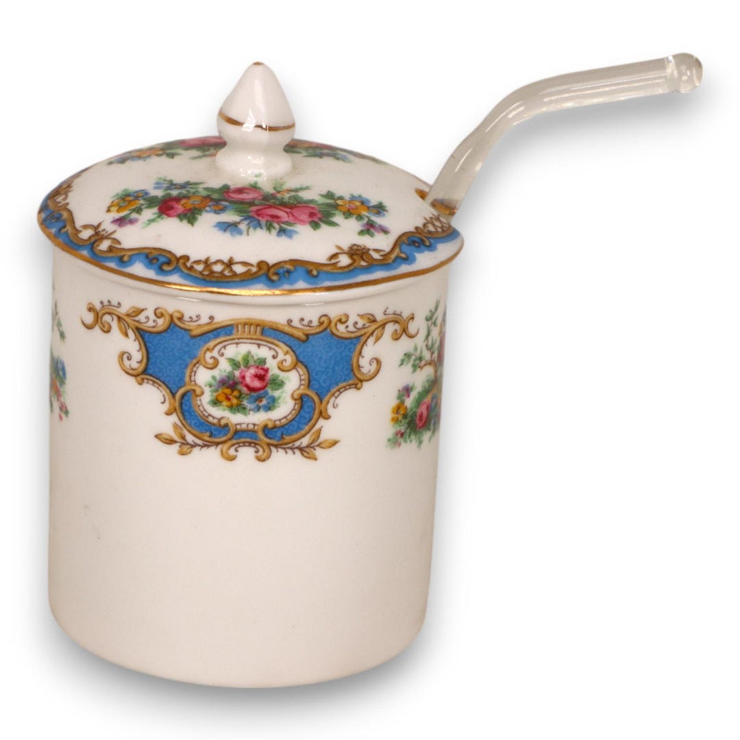 Foley Broadway Medium Blue Jam Jar With Glass Spoon Vintage 1950's - Etsy